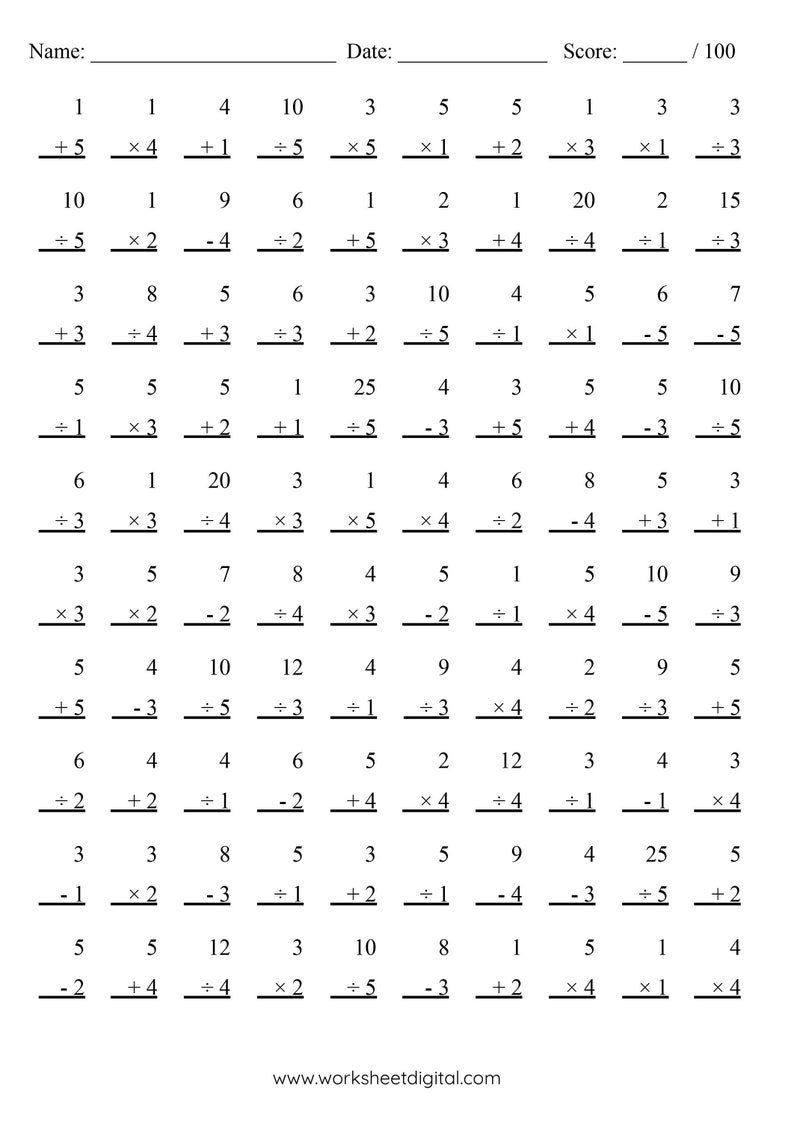 Math Drills: Mixed Operations, 1000 Sums (printable) - Etsy