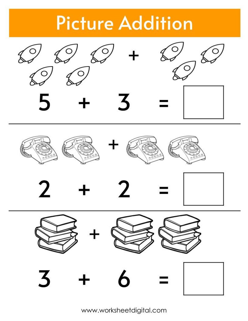 Kindergarten Addition Worksheets, Picture Addition to 10, Printable for ...