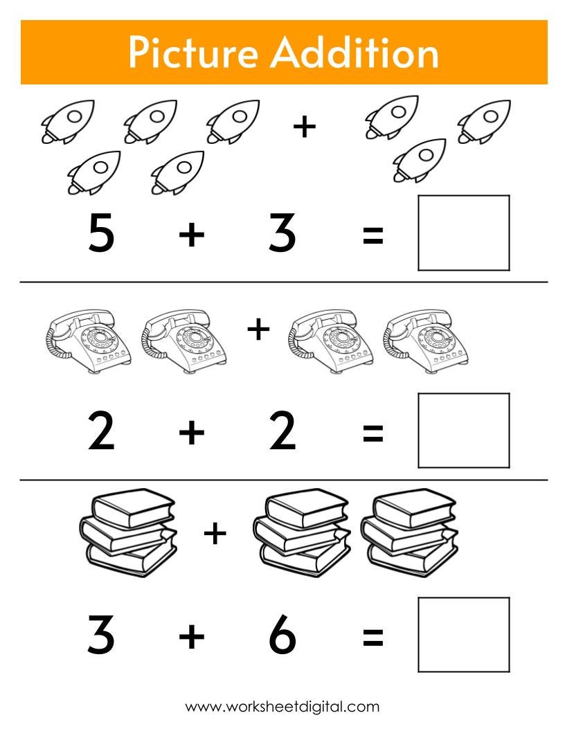 Kindergarten Addition Worksheets, Picture Addition to 10, Printable for ...