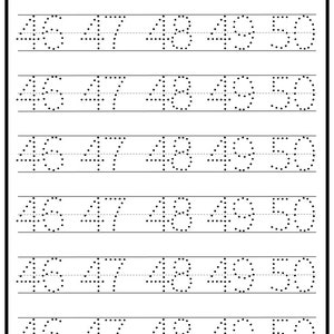 Printable Numbers 1-50 Tracing Worksheets: Homeschool Kindergarten (PDF ...