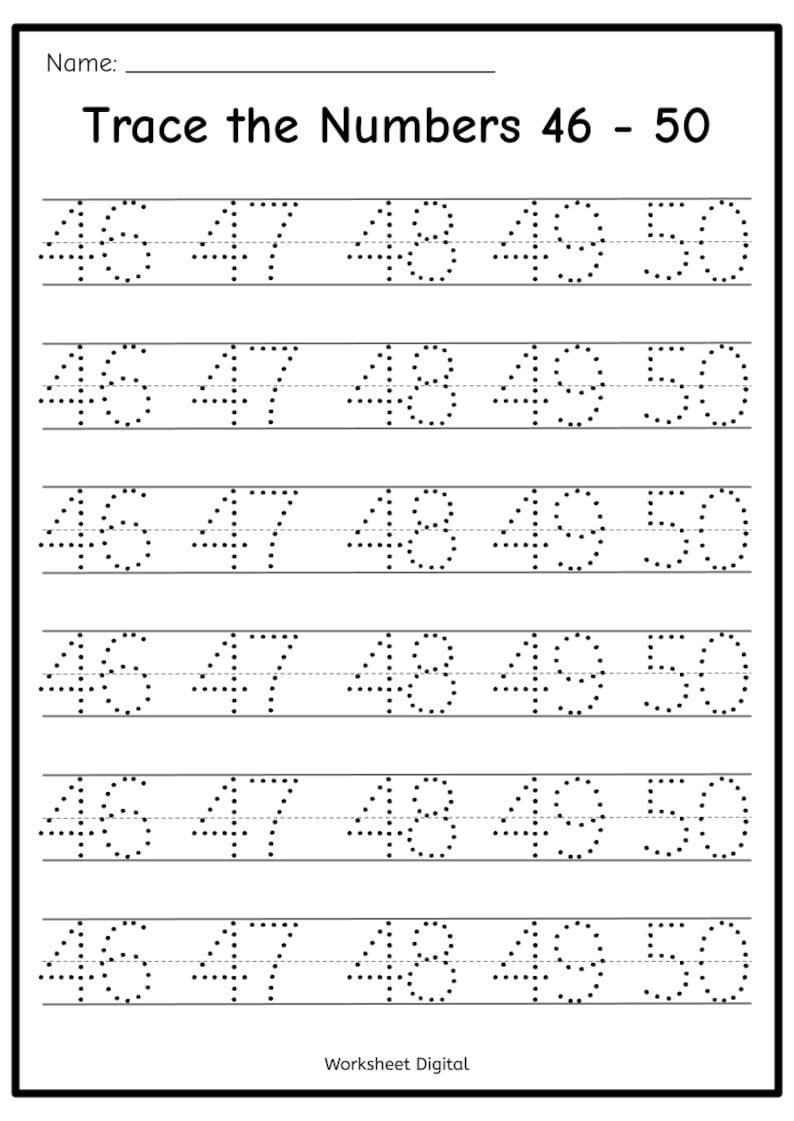 Printable Numbers 1-50 Tracing Worksheets: Homeschool Kindergarten (PDF ...
