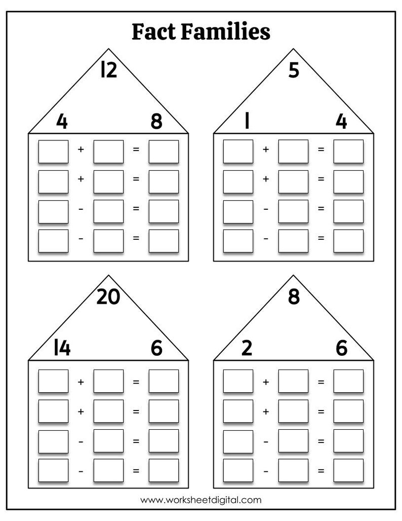 Number Fact Families Worksheet: Addition & Subtraction to 20 (digital ...