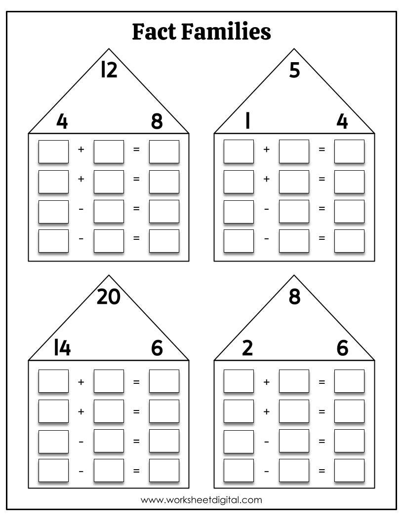 Number Fact Families Worksheet: Addition & Subtraction to 20 (digital ...
