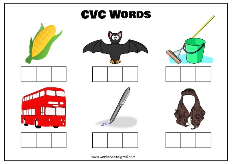 CVC Words Phonics Worksheets: Say and Write (printable) - Etsy