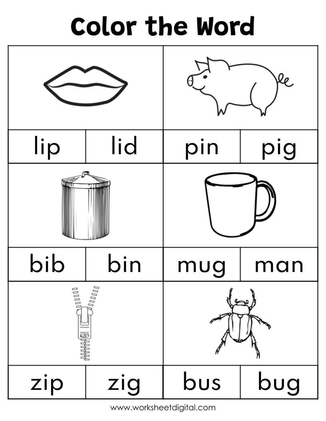 Cvc Words Color The Cvc Words Phonics Worksheets Kindergarten