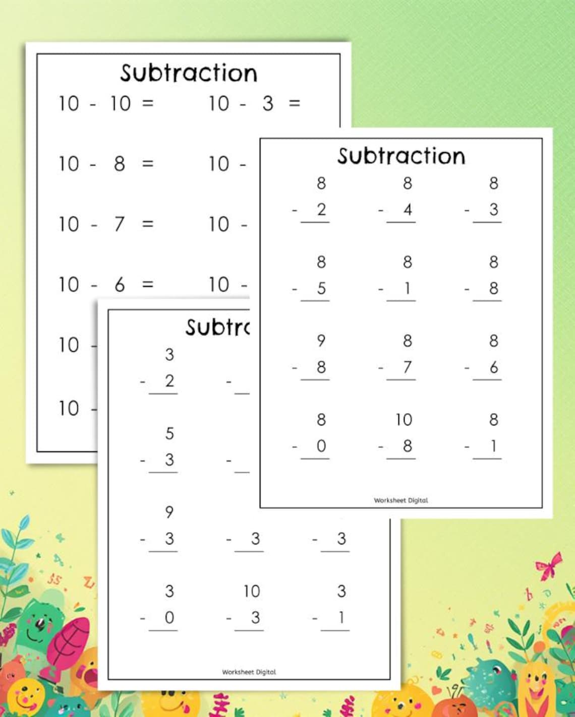 20 Printable Subtraction Worksheets Numbers 1-10 for Preschool ...