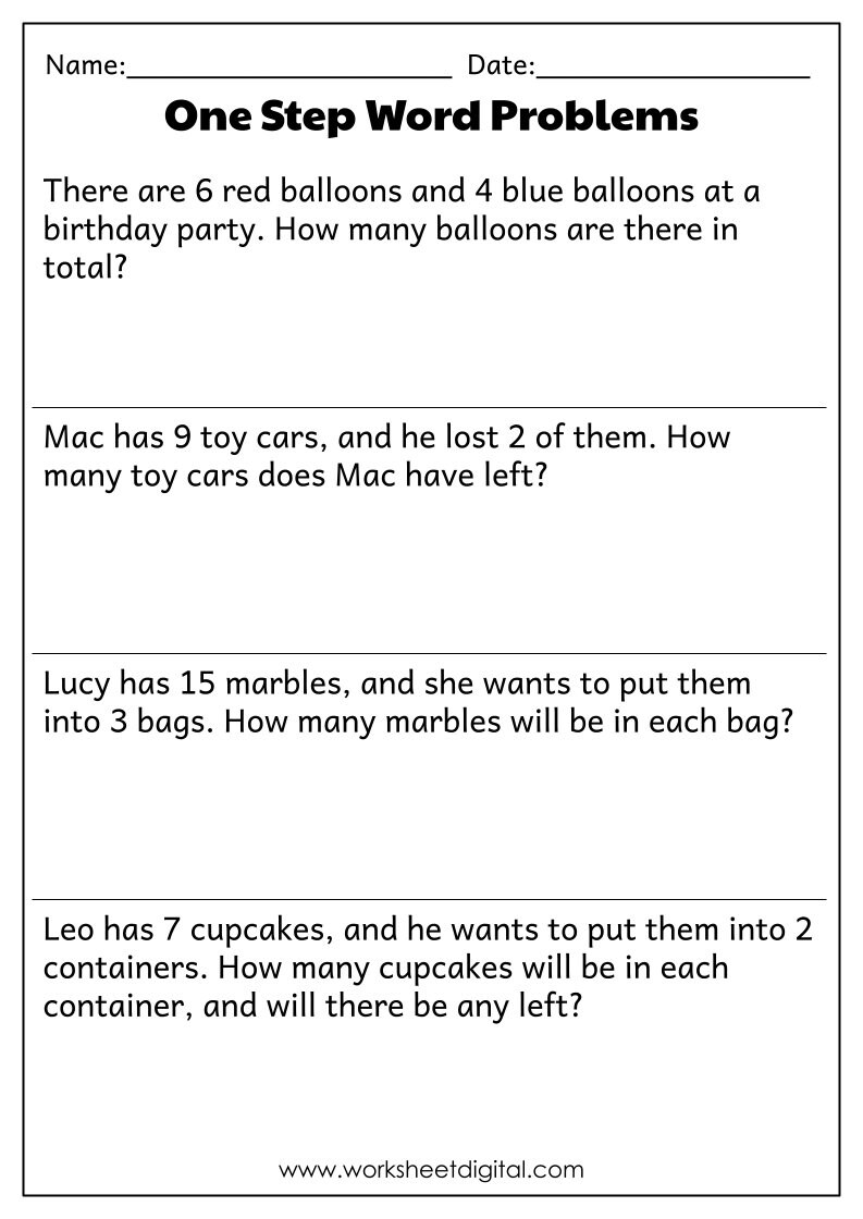 One Step Word Problems All Operations PDF, Word Problems Worksheet for ...