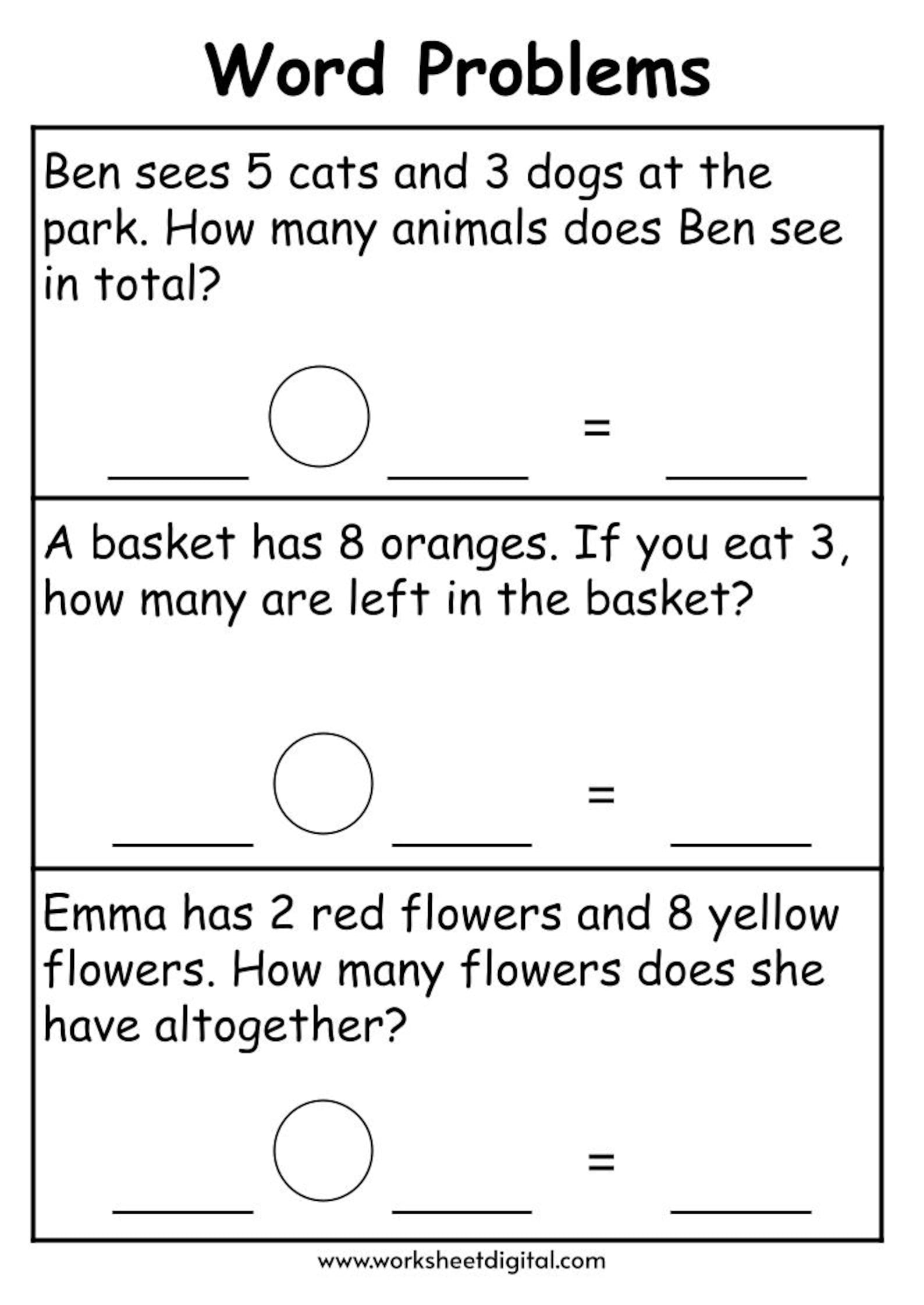 1st-2nd Grade Math Word Problems: Addition & Subtraction (PDF Printable ...