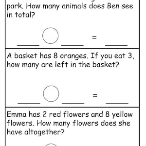 1st-2nd Grade Math Word Problems: Addition & Subtraction (PDF Printable ...