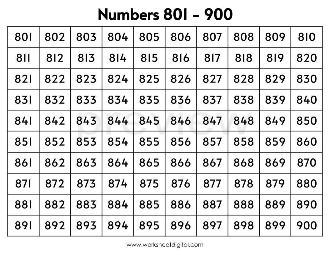 Number Charts 1 1000 Counting To 1000 Printable Black White Primary