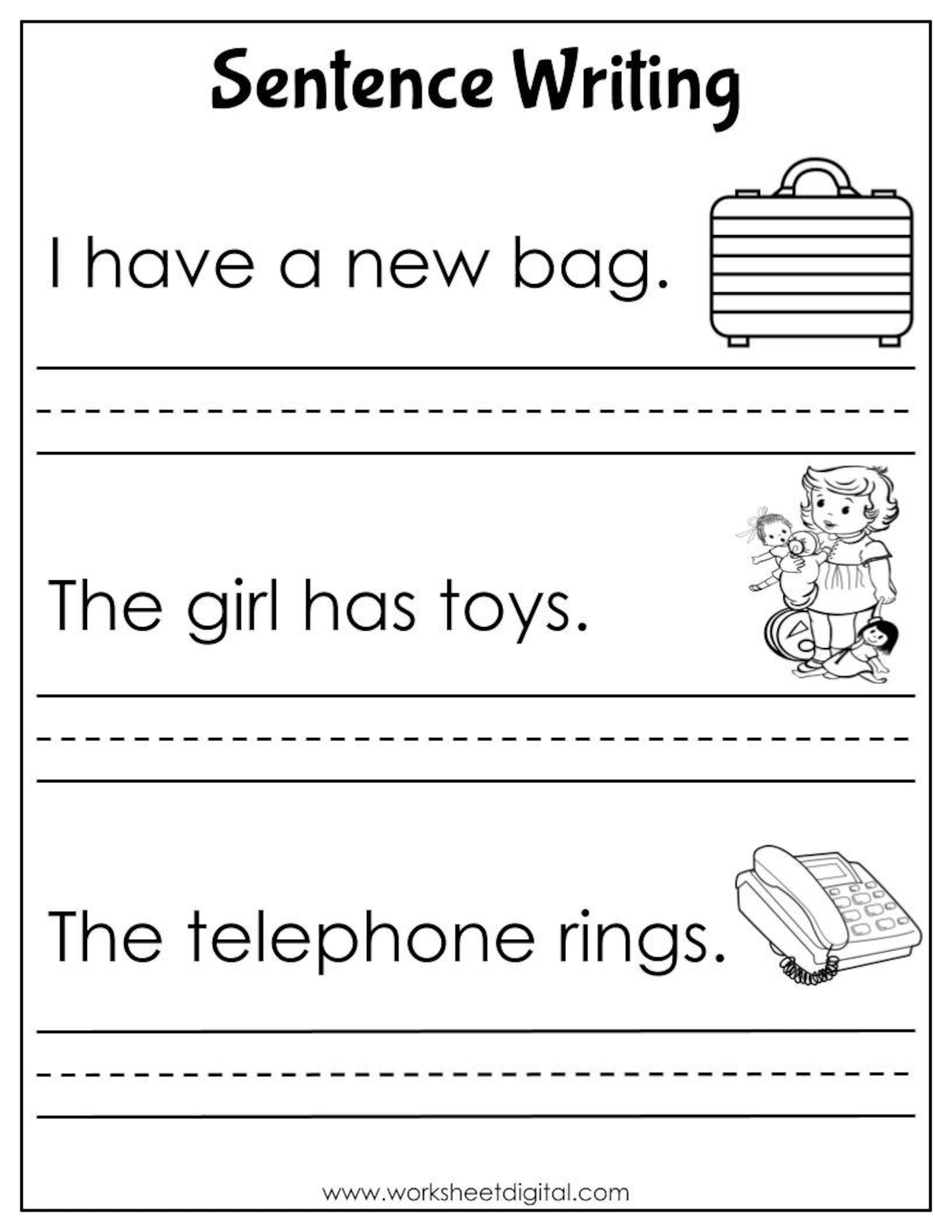 20 Printable Sentence Writing Worksheets, Simple Sentences,writing ...
