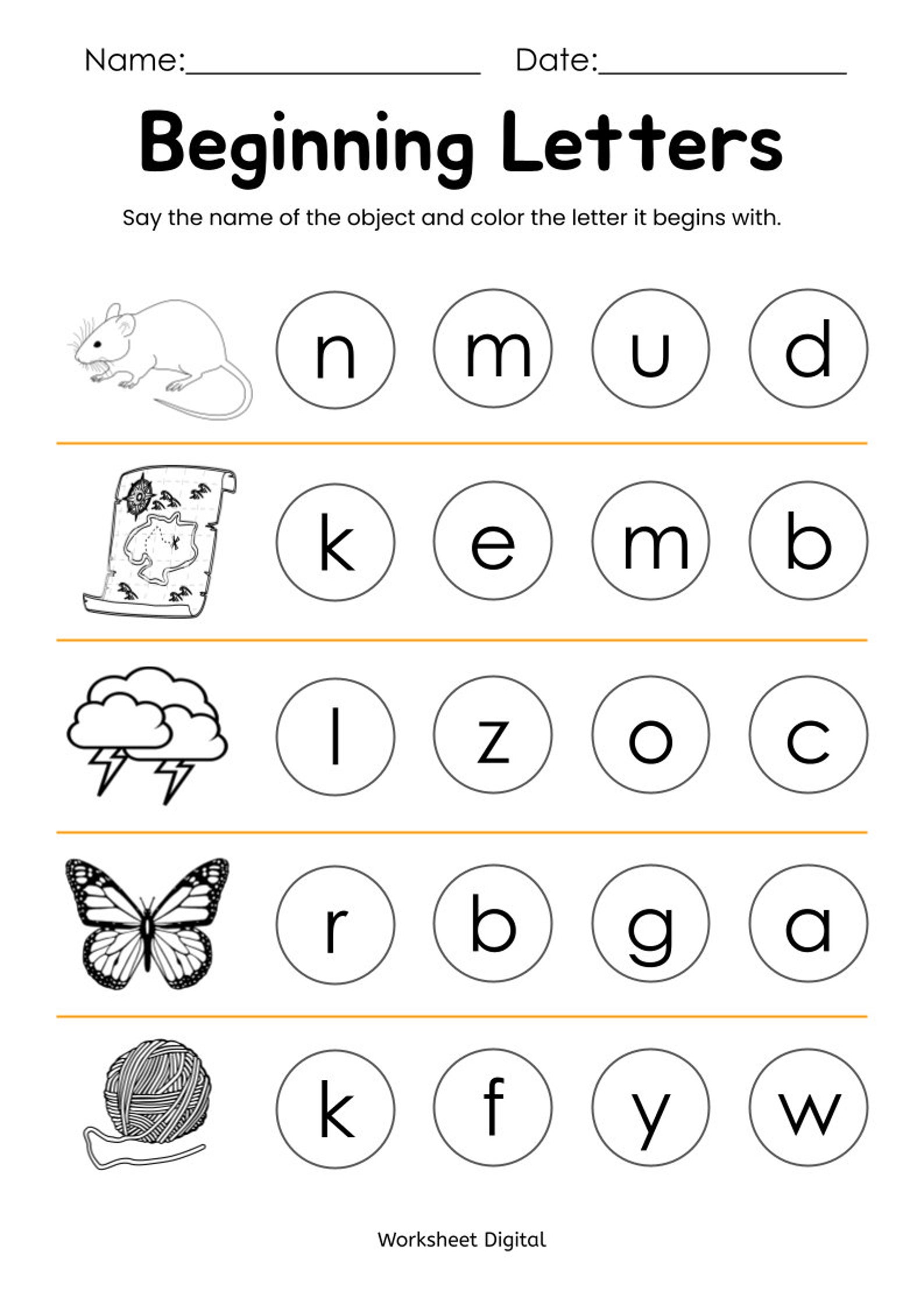 10 Printable Beginning Letters Worksheets for Kindergarten Preschool ...
