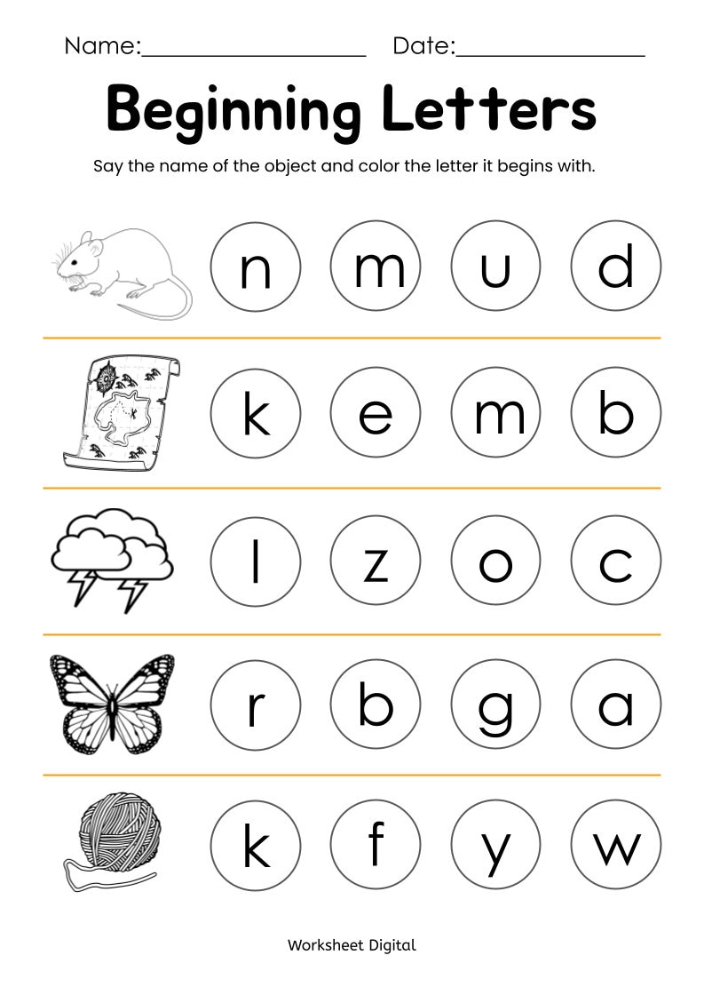 10 Printable Beginning Letters Worksheets for Kindergarten Preschool ...