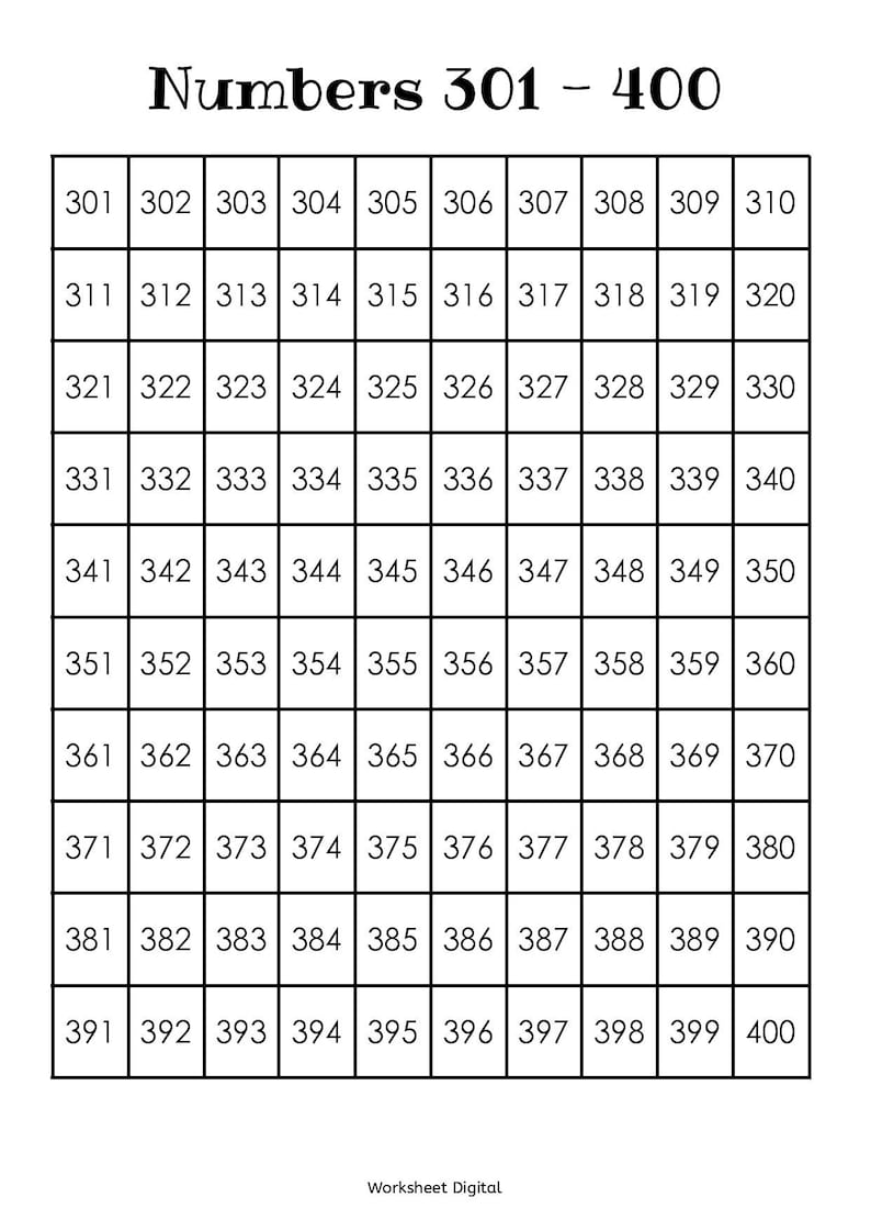 Number Charts 1 1000 Printable Black & White Homeschool Kindergarten ...