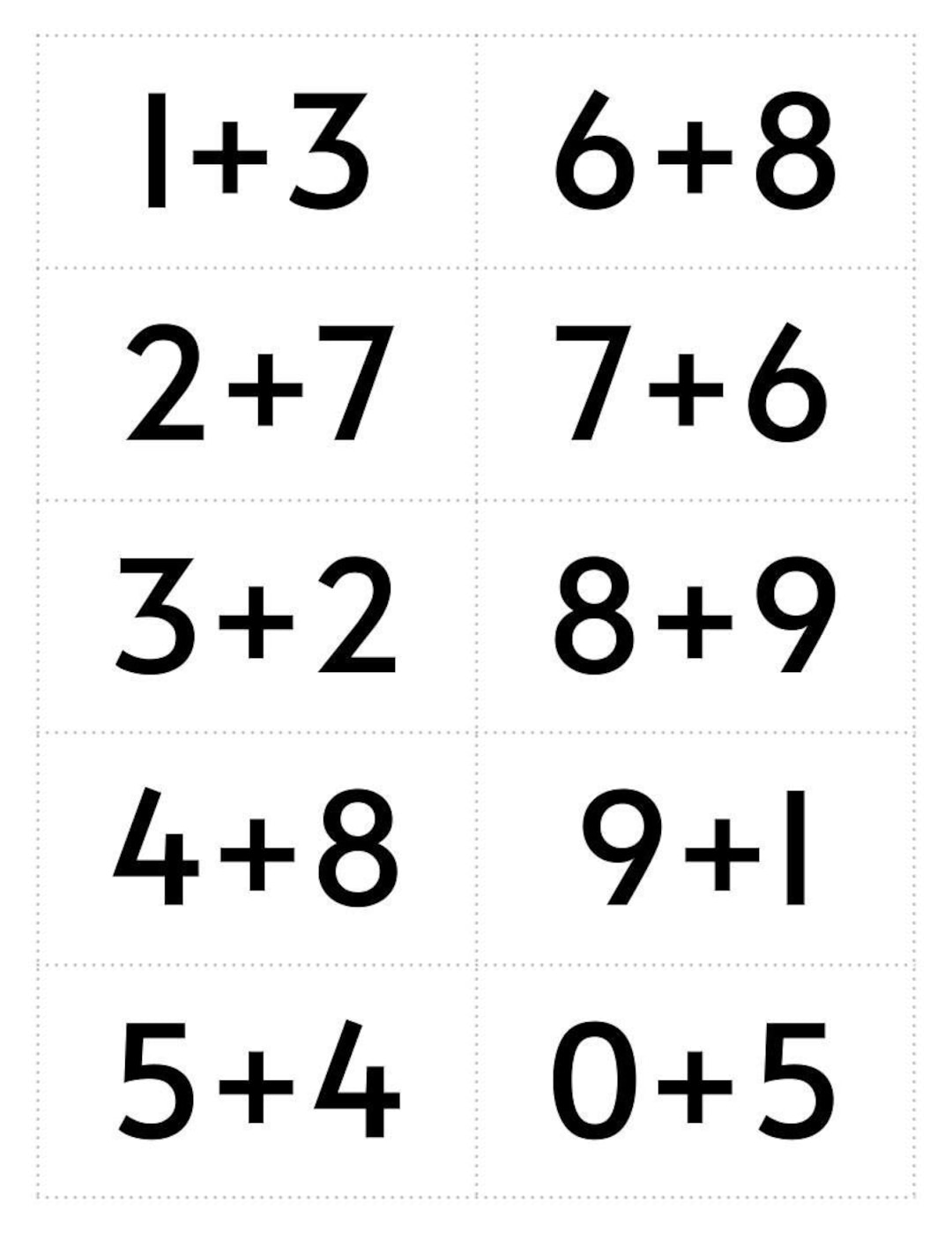 Printable Flash Cards Addition, Math Facts Printable Addition Number ...