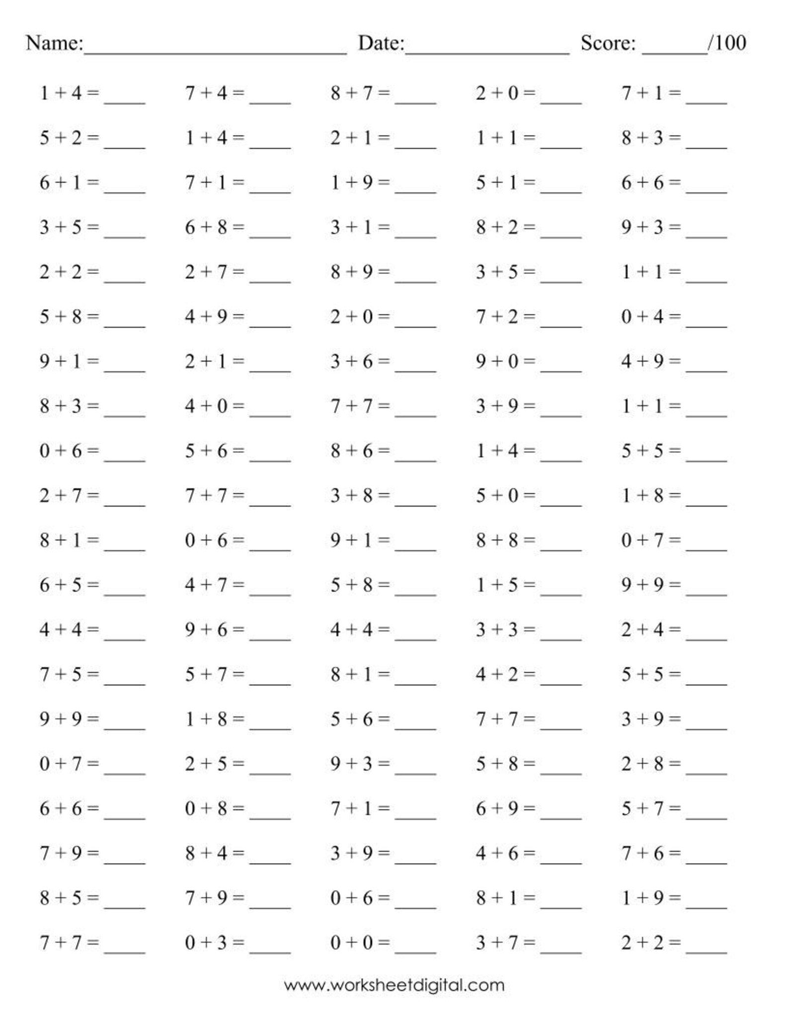 10 Printable Math Drills Addition Numbers 0 To 9 Practice Etsy 10 Printable Math Drills Addition Numbers 0 To 9 Practice Etsy