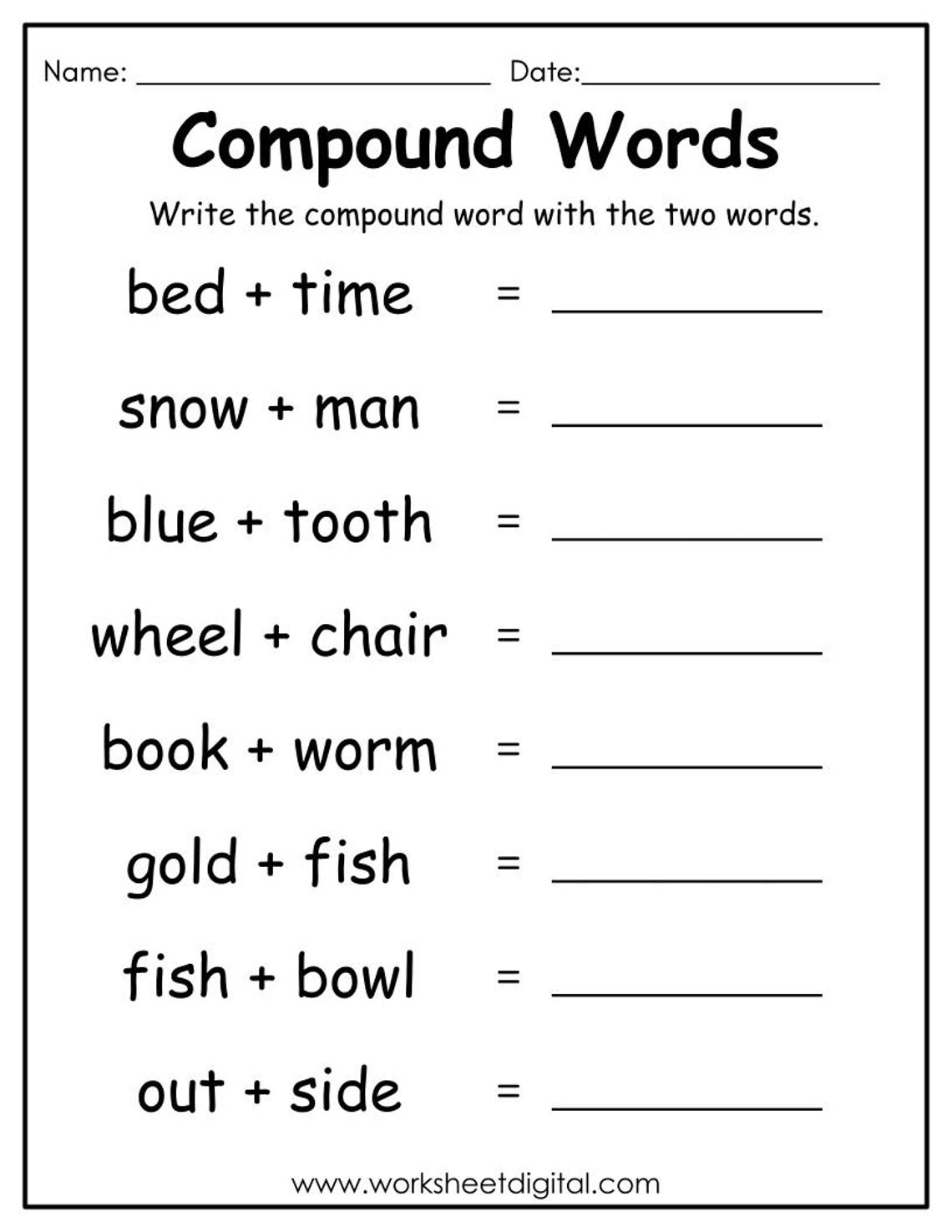 Compound Words Worksheet: Kindergarten - Grade 2 (PDF) - Etsy