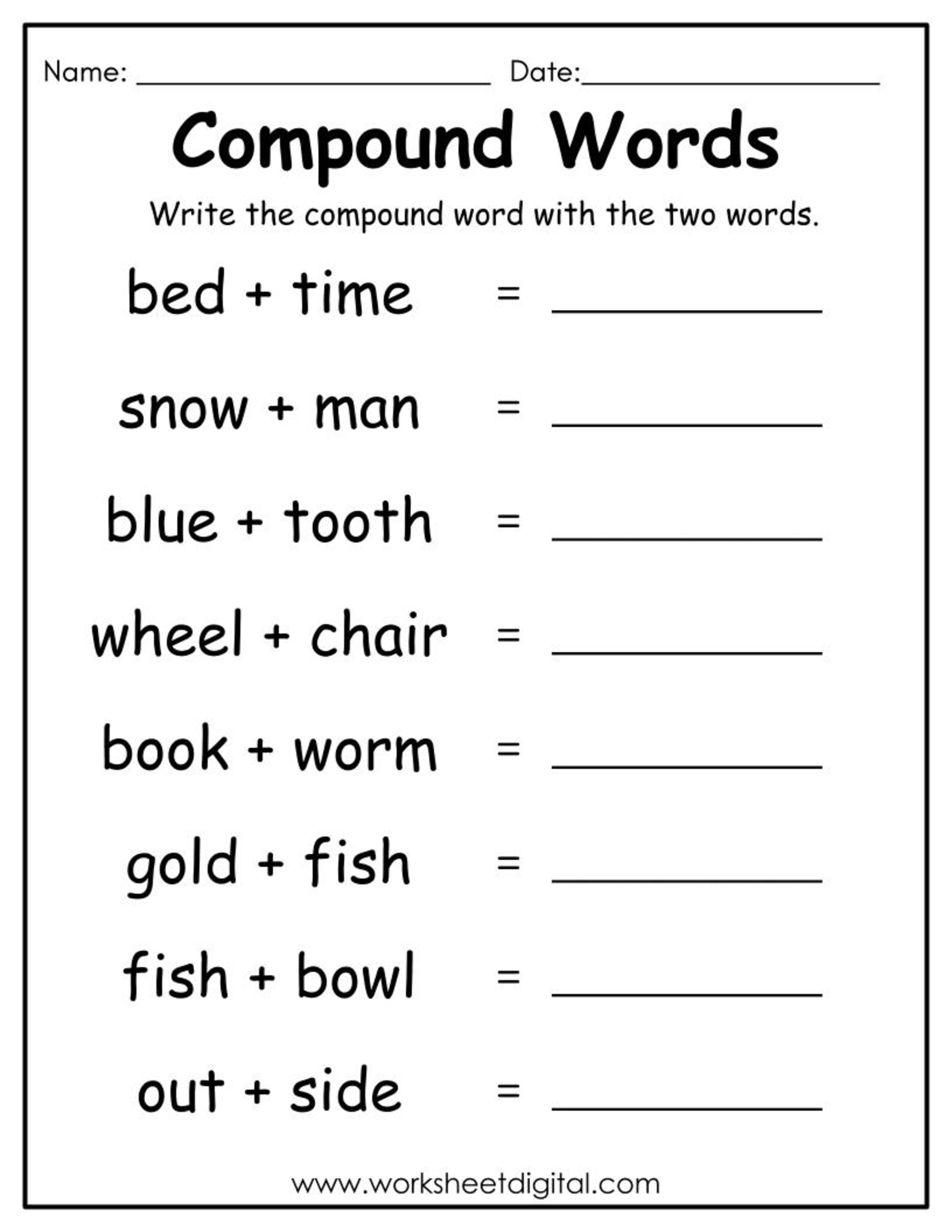 Compound Words Worksheet: Kindergarten - Grade 2 (PDF) - Etsy