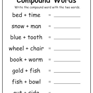 Compound Words Worksheet: Kindergarten - Grade 2 (PDF) - Etsy