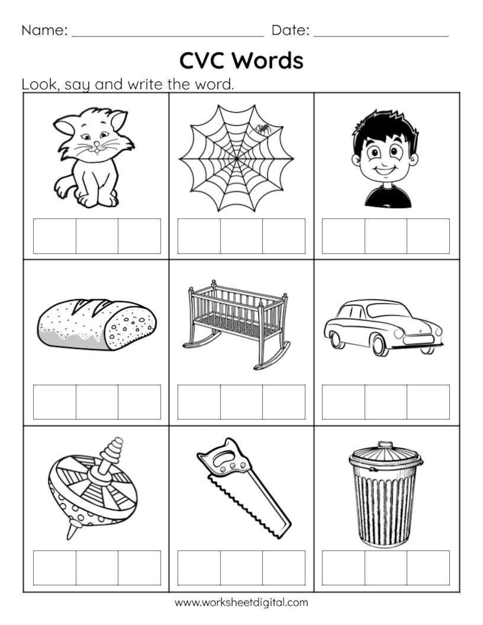 CVC Words Phonics Worksheets: Say and Write (printable With Answers) - Etsy
