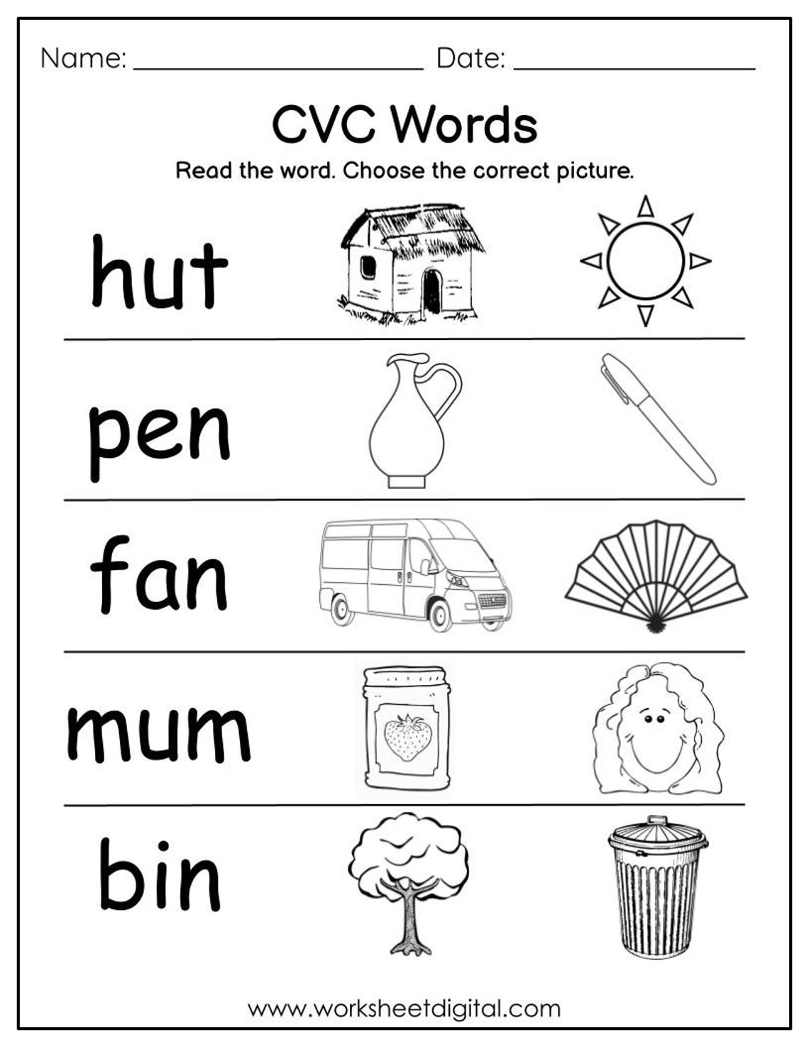 Phonics Worksheets, CVC Read the Words for Kindergarten, First Grade ...