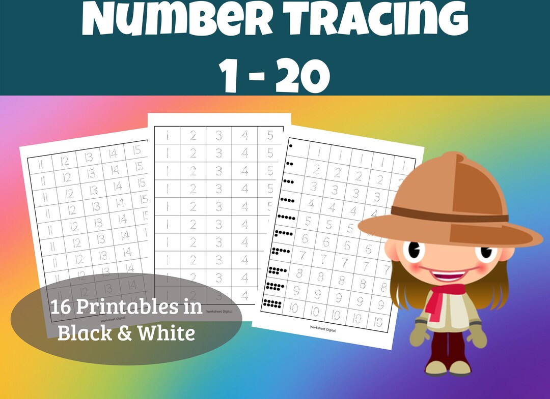 Number Tracing 1 - 20, 16 Printable Worksheets for Preschool ...