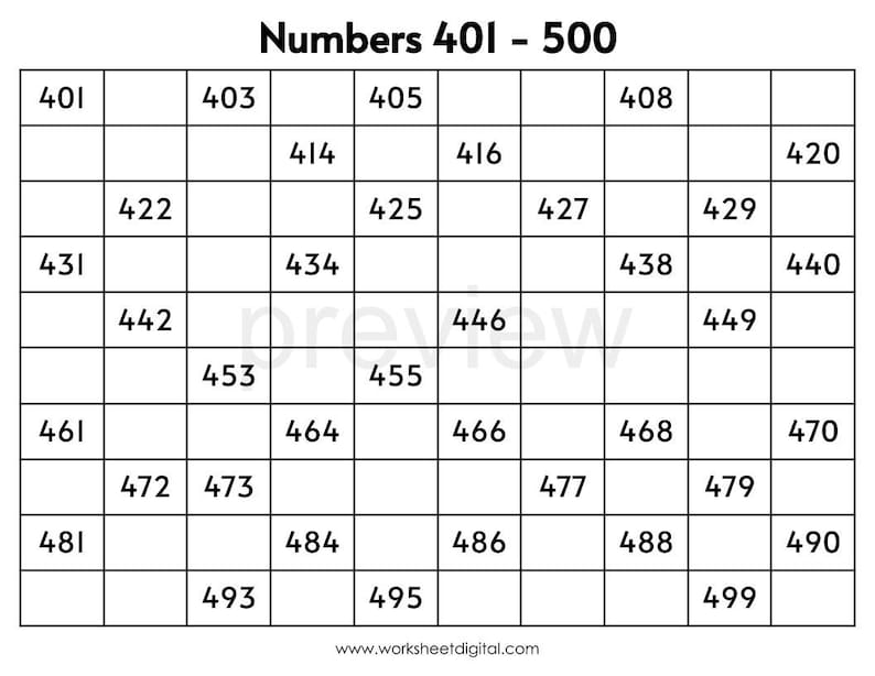 Number Charts 1 1000, Missing Numbers 1 1000, Printable Black & White ...