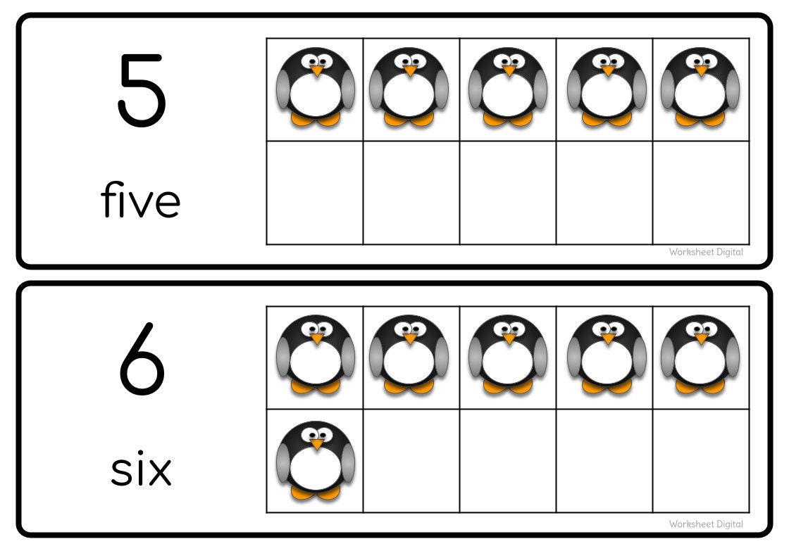 10 Printable Penguin Ten Frames 1 to 10 With Penguins and Blank Ten ...