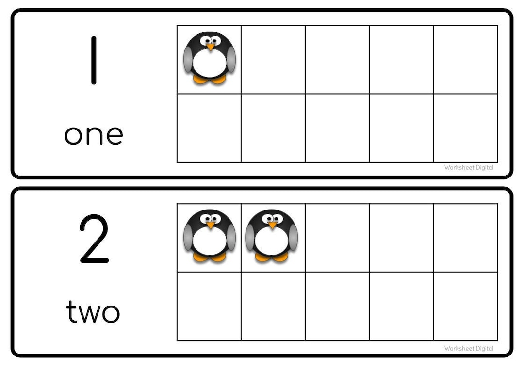 10 Printable Penguin Ten Frames 1 to 10 With Penguins and Blank Ten ...