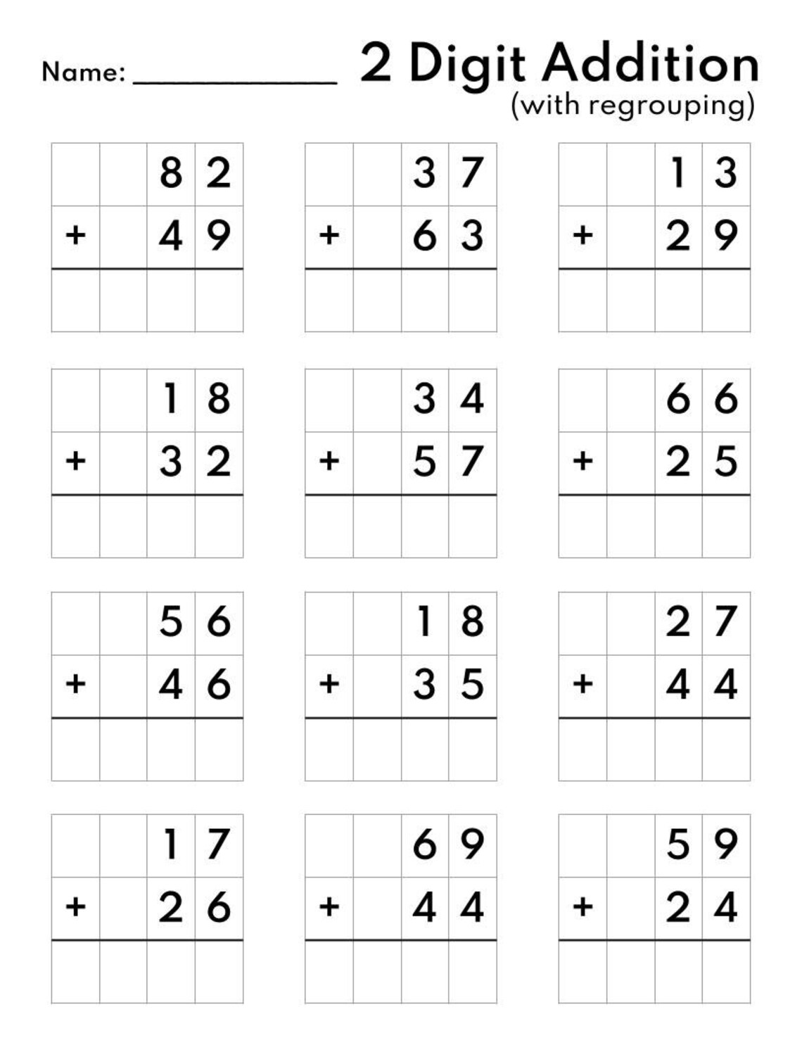 Two Digit Addition Worksheets 1st 2nd Grade Math printable PDF Etsy