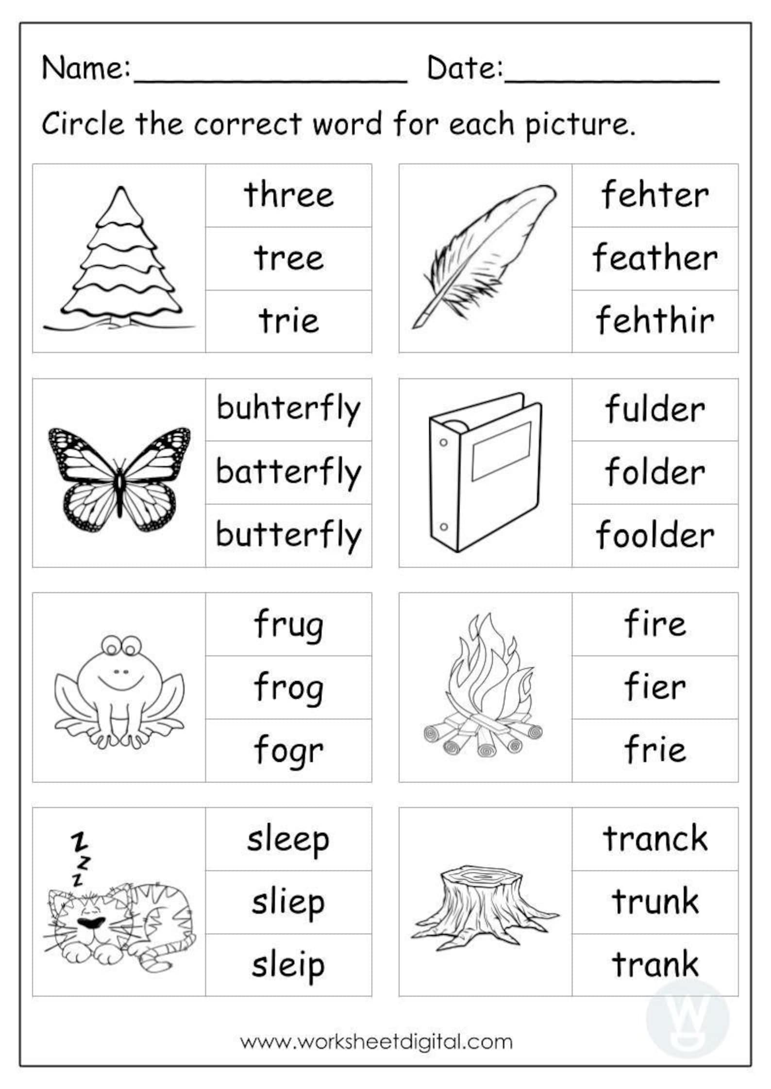10 Printable Circle the Correct Word, Spelling for Kindergarten ...