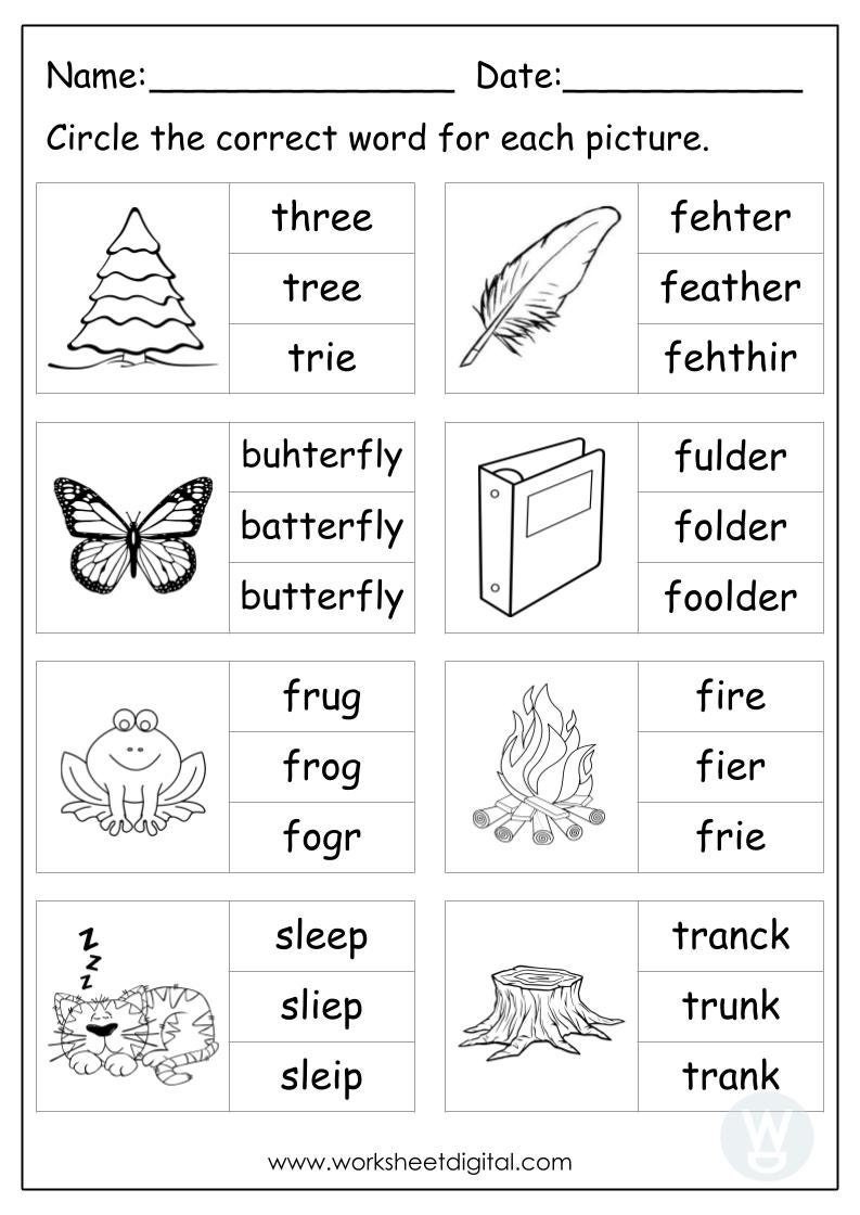 10 Printable Circle the Correct Word, Spelling for Kindergarten ...