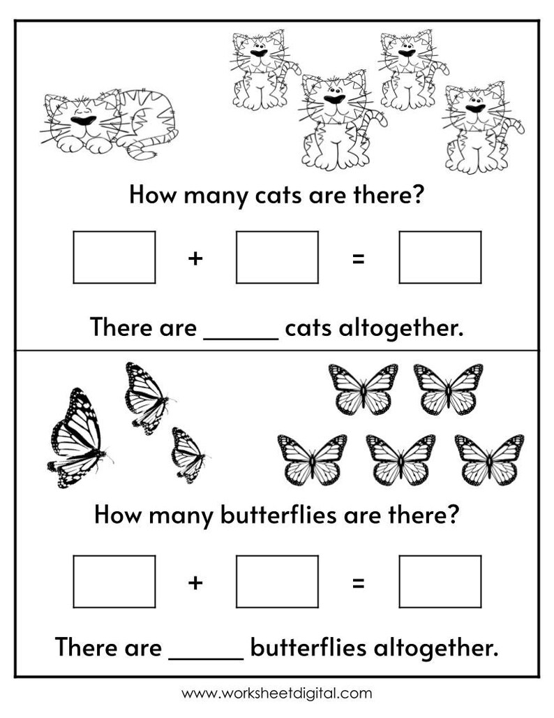 Kindergarten First Grade Math Worksheets Addition Word - Etsy Canada