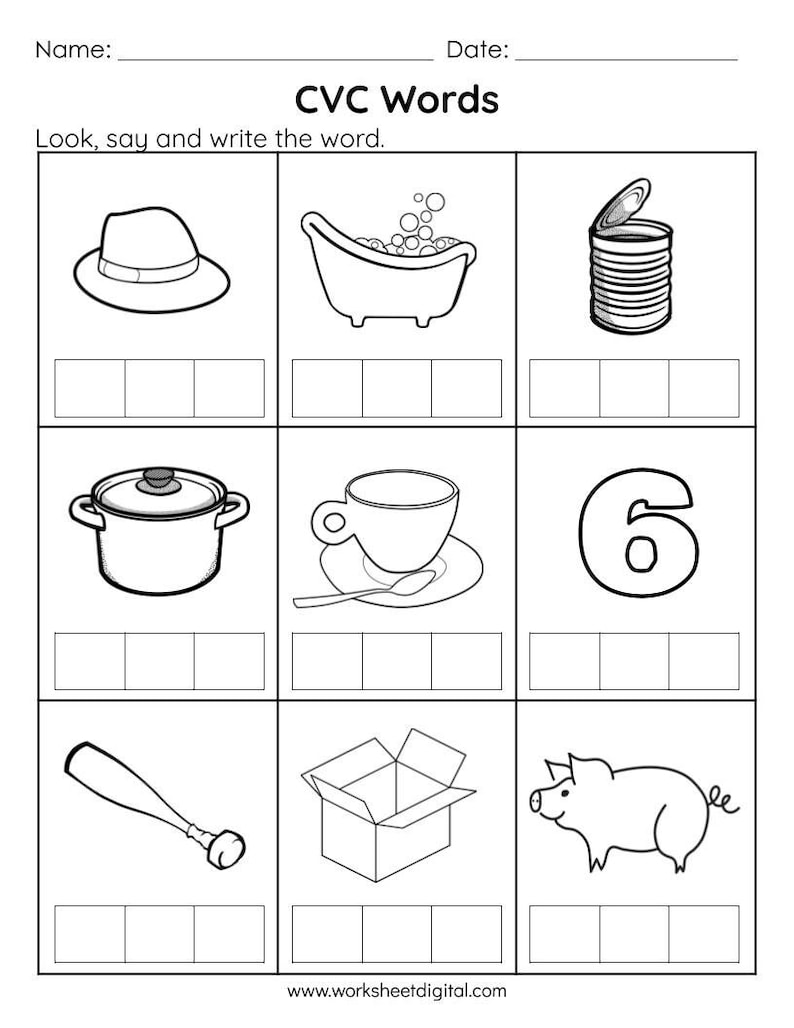 CVC Words Phonics Worksheets: Say and Write (printable With Answers) - Etsy