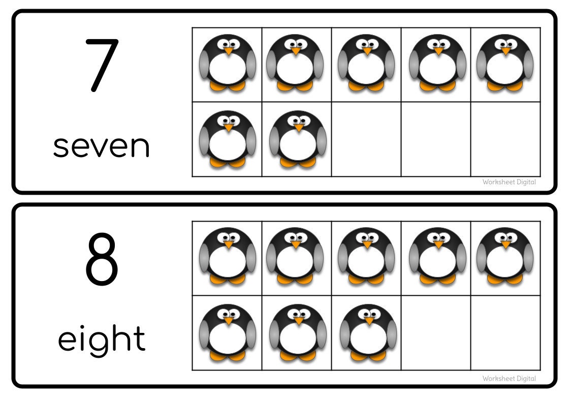 10 Printable Penguin Ten Frames 1 to 10 With Penguins and Blank Ten ...
