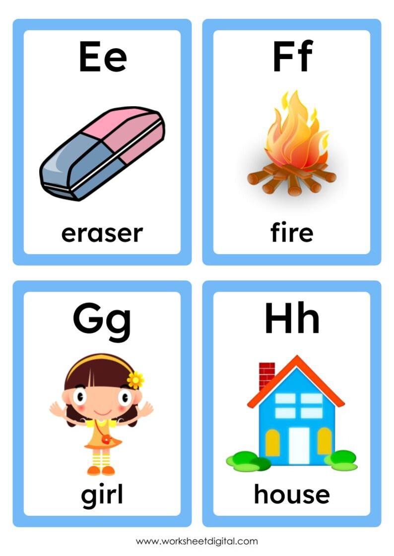 26 Printable Alphabet Flash Cards, ABC Printable Picture Flashcards for ...