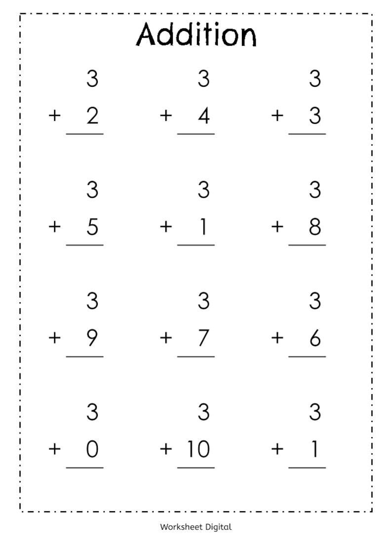 20 Printable Addition Worksheets Numbers 1-10 for Preschool ...
