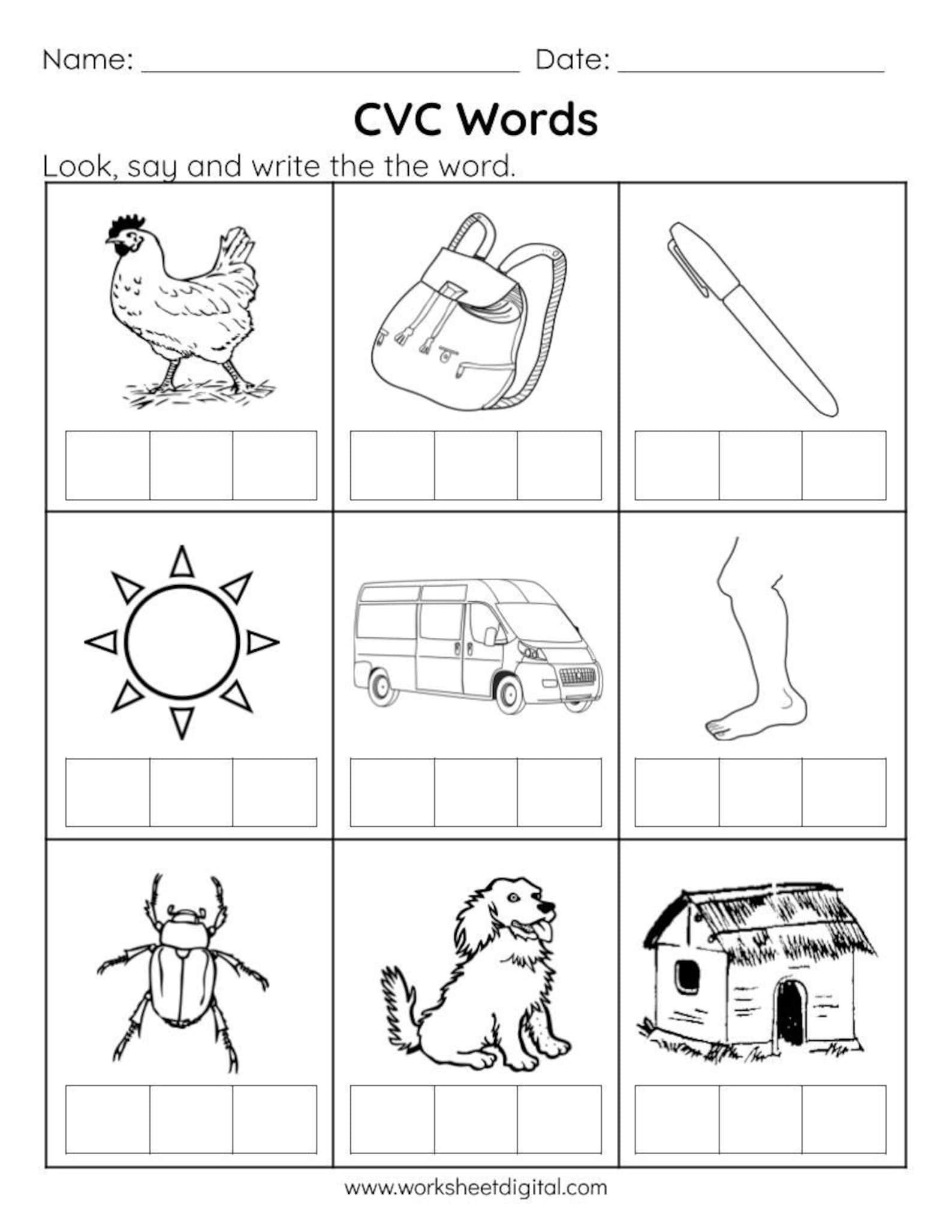 CVC Words Phonics Worksheets: Say and Write (printable With Answers) - Etsy