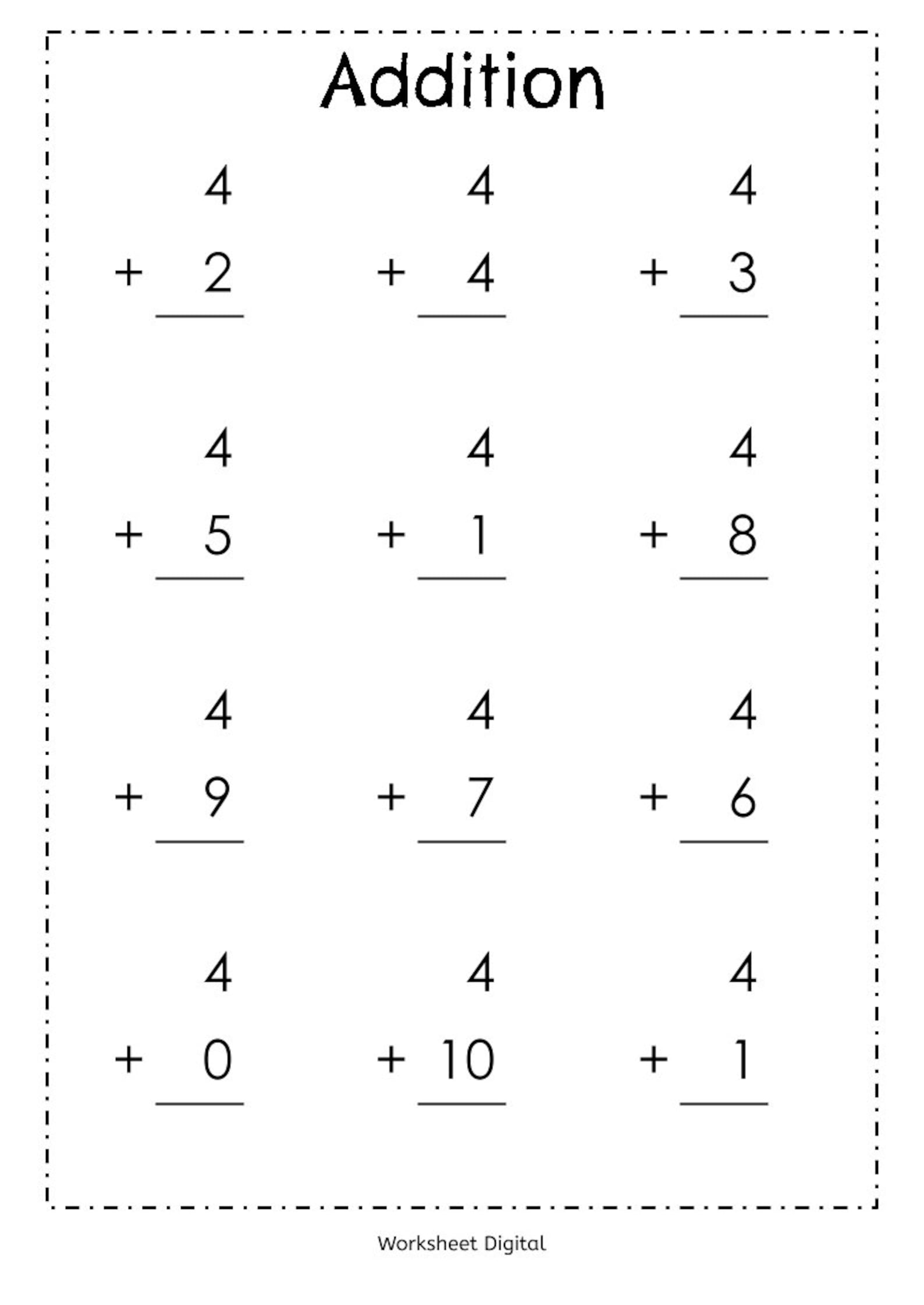 20 Printable Addition Worksheets Numbers 1-10 for Preschool ...