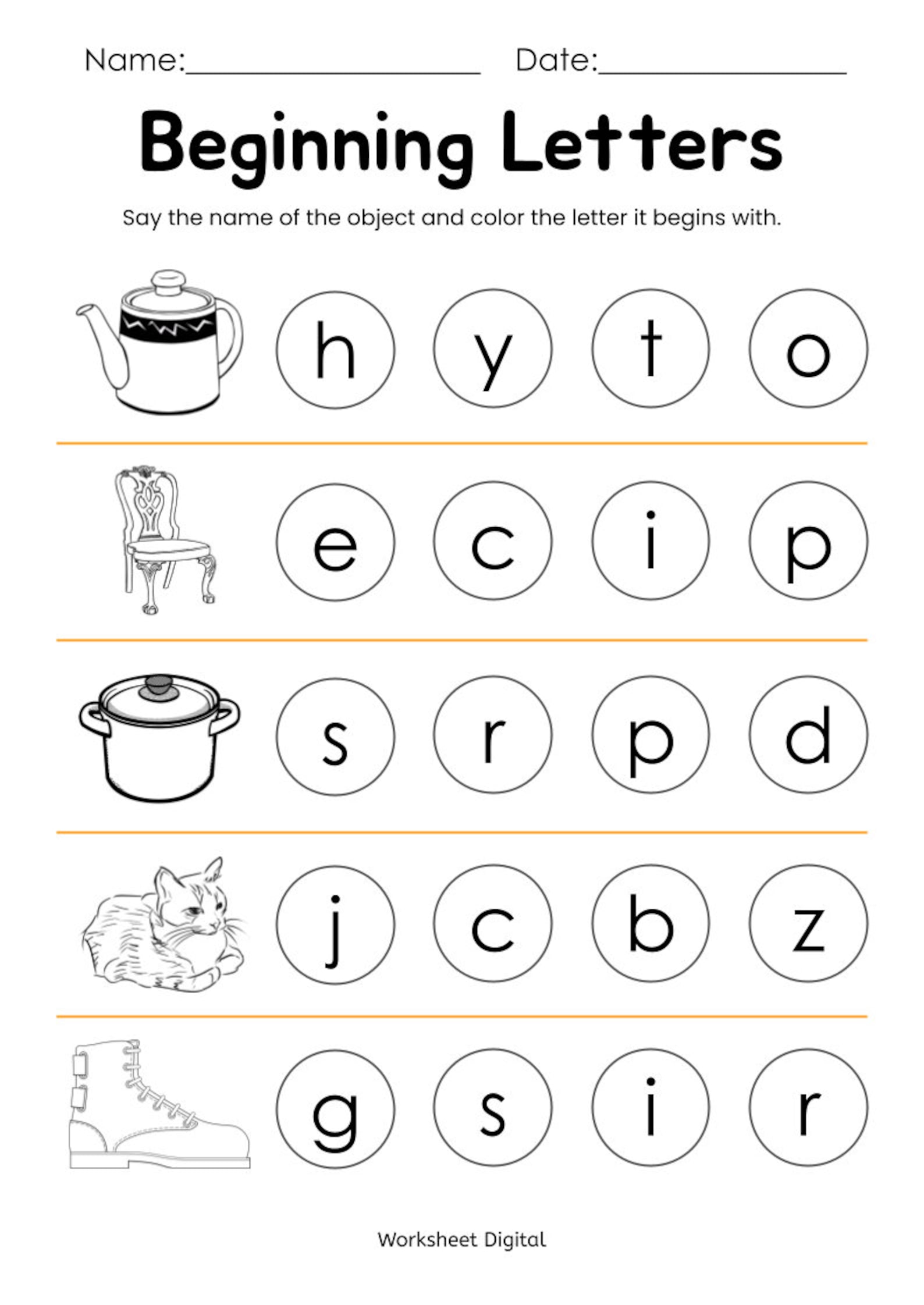 10 Printable Beginning Letters Worksheets for Kindergarten Preschool ...