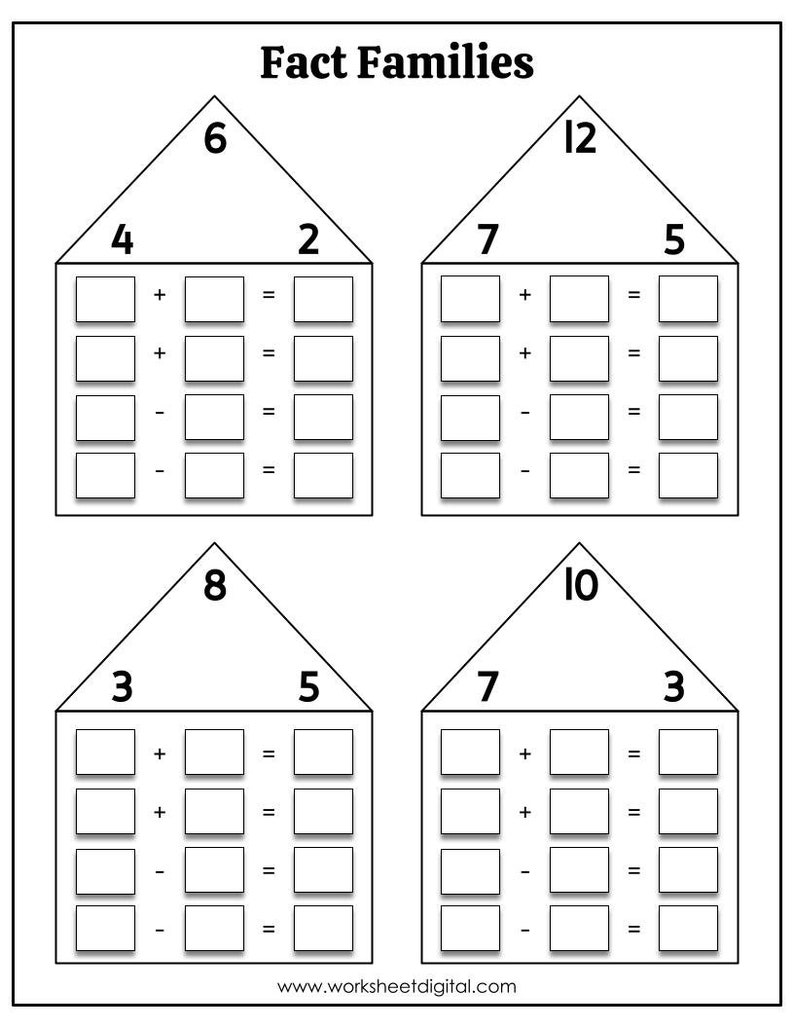 Number Fact Families Worksheet: Addition & Subtraction to 20 (digital ...