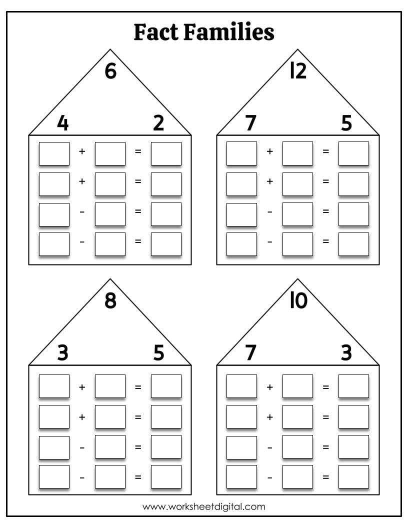 Number Fact Families Worksheet: Addition & Subtraction to 20 (digital ...