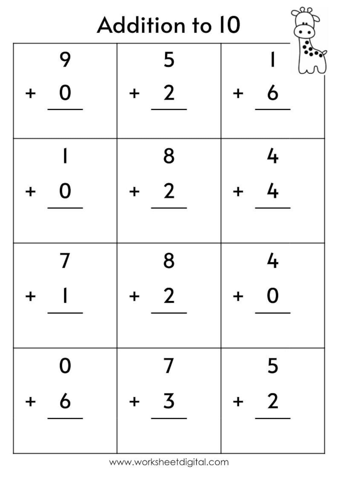 10 Printable Addition Worksheets. Addition to 10 With Numbers 0-9 ...