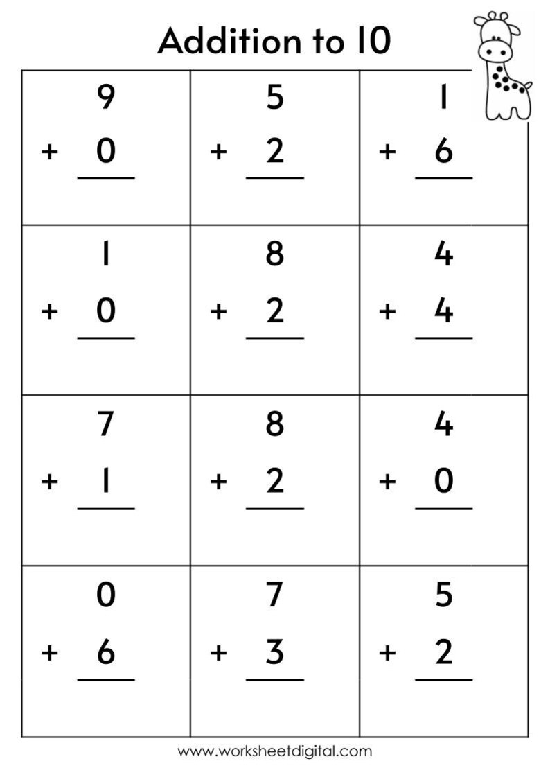 10 Printable Addition Worksheets. Addition to 10 With Numbers 0-9 ...