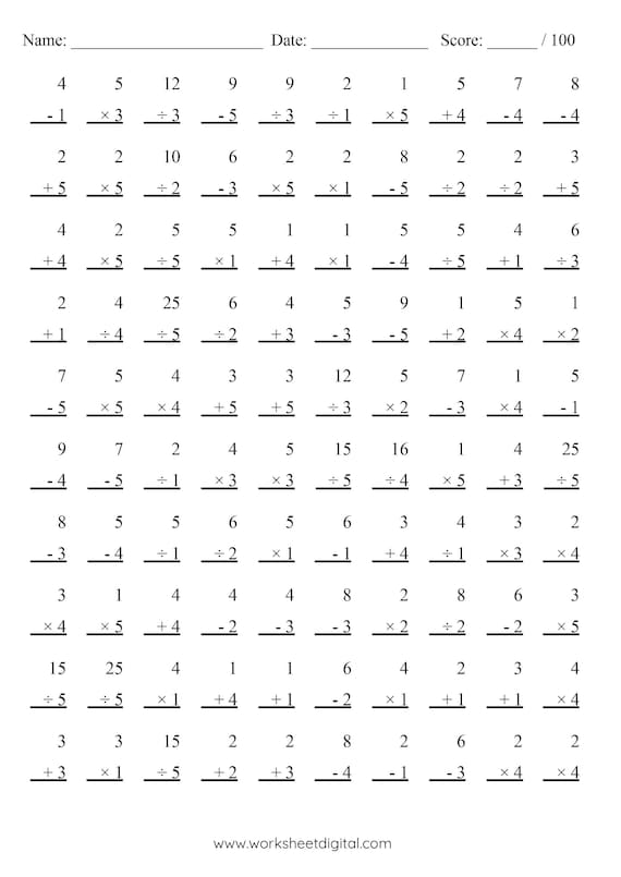 Addition Subtraction Multiplication Division Worksheet Generator