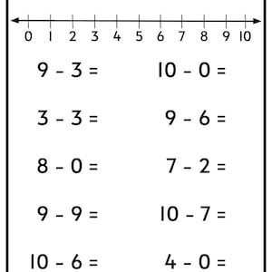 Subtraction Worksheets: Numbers 1-10 With Number Line (PDF) - Etsy