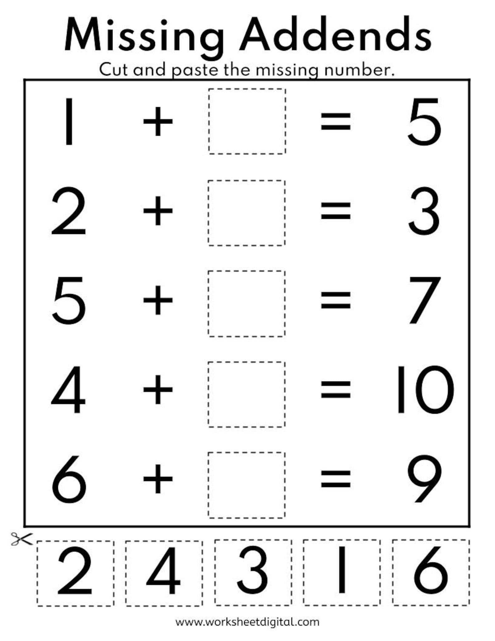 Missing Addends Worksheets: Kindergarten-2nd Grade Math (PDF) - Etsy