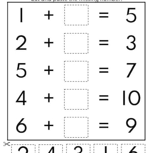 20 Printable Missing Addends Worksheets, Numbers 1-10 for Kindergarten ...