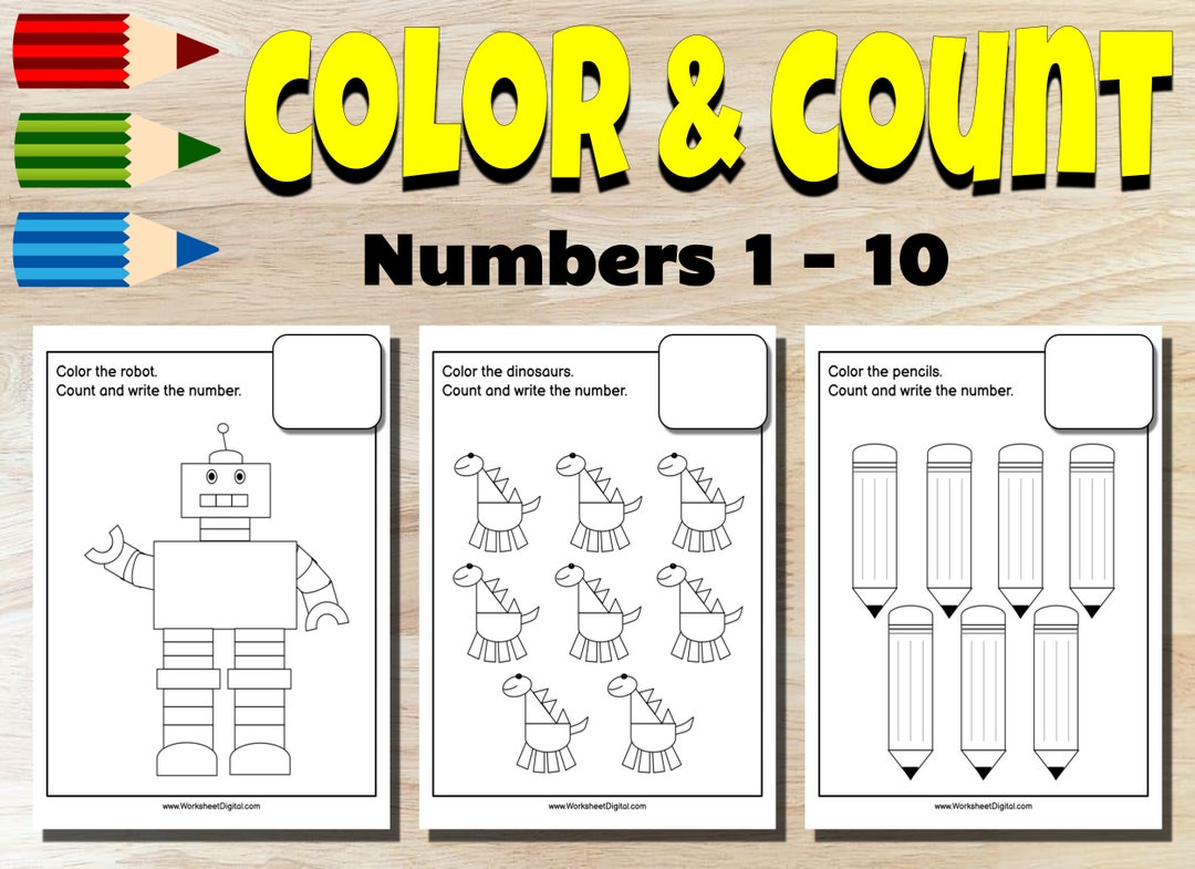 Numbers 1 to 10. Color, Count and Write the Number. Preschool Number ...