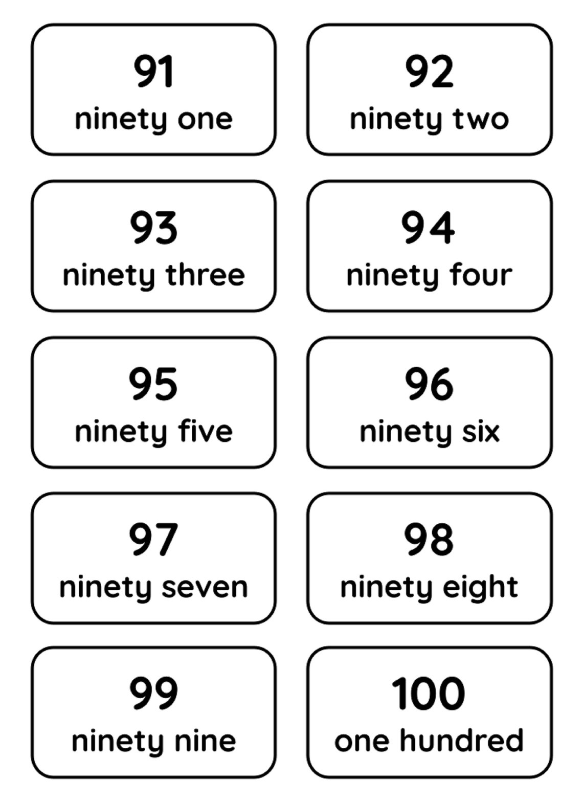 Printable Number Words 1 100 Words Print Numbers 1 100 English Esl 